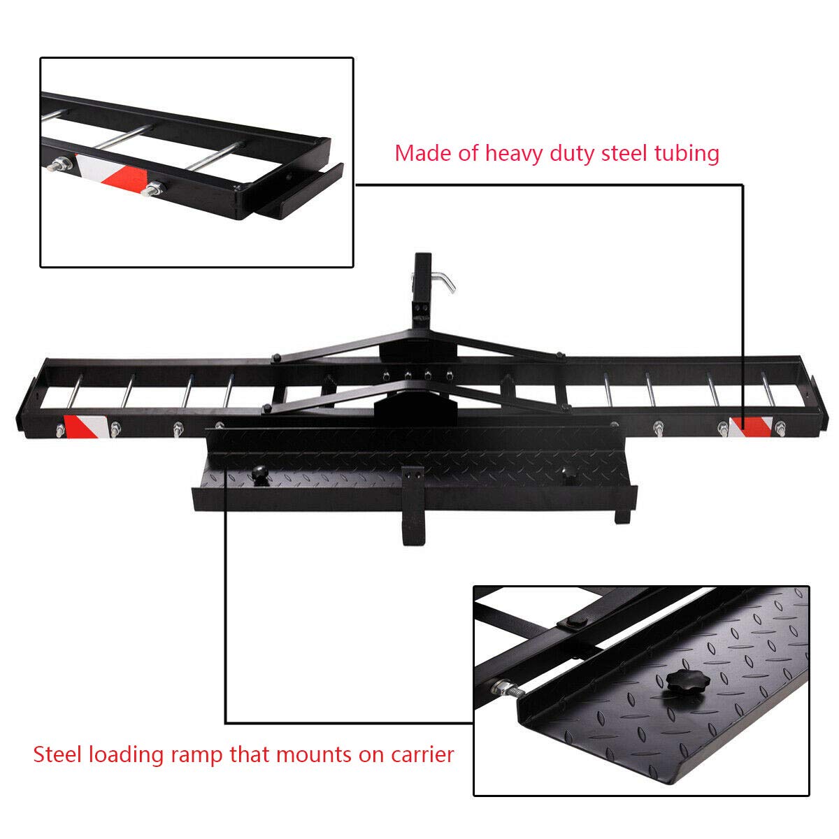 W4-moto 500 lb Motorcycle Scooter Dirtbike Steel Carrier Hauler Hitch Mount Rack with Loading Ramp 2" Receiver Mount