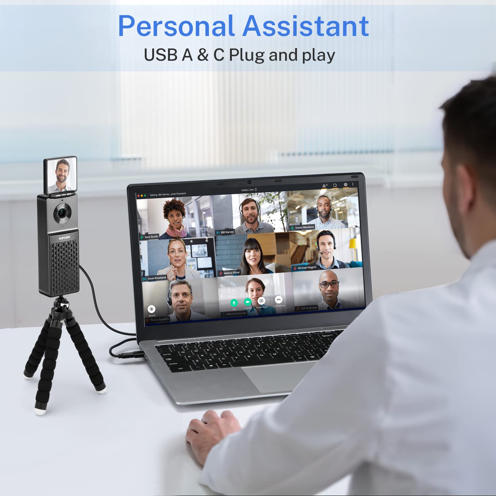 SUPCAM Webcam with Microphone, HD 2K Web Camera for Laptop Computer PC,USB Camera with Speaker for Desktop,Streaming Web Cam with External Privacy Cover for Video Calling,Conferencing, Gaming