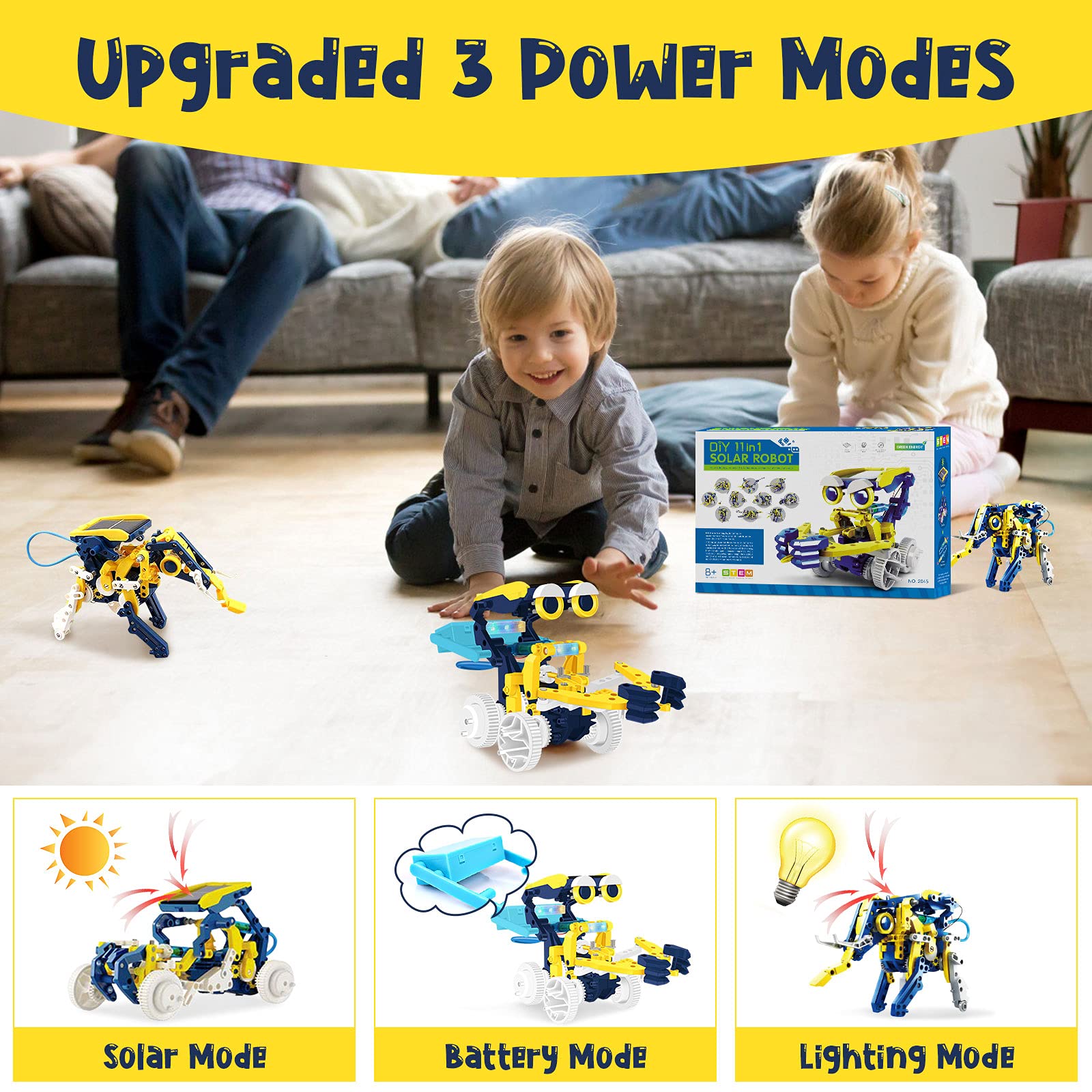 STEM Projects for Kids Ages 8-12, Solor Robot kits with Unique LED Light Educational Building Toys, Science Experiment Kit Gift for Boys 8 9 10 11 12 Years Old