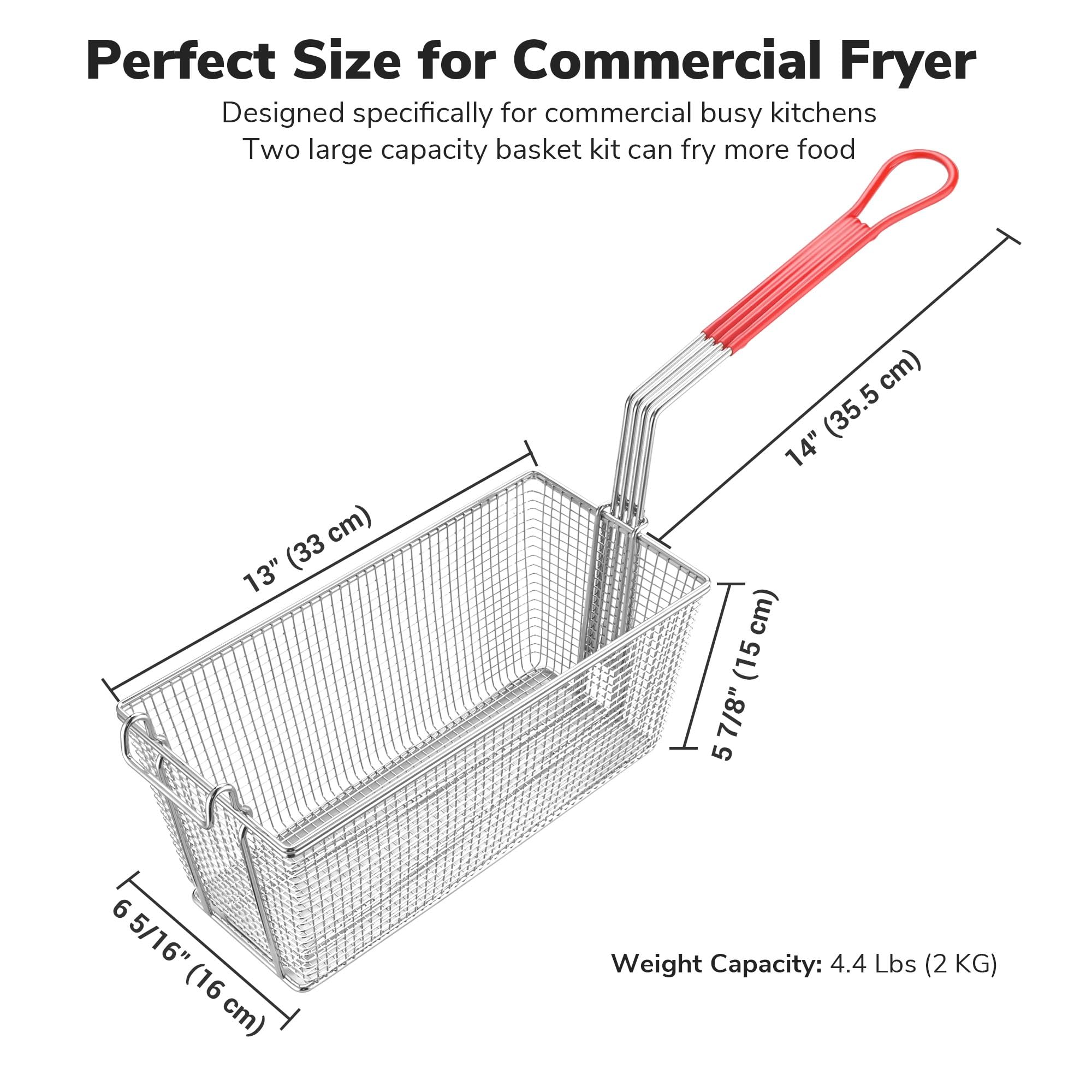 WeChef 2Pcs Deep Fryer Baskets with non-slip Handle 13" x 6 5/16" x 5 7/8" Nickel Plating Heavy Duty Construction Fryer Basket for Commercial Restaurant Roadside Stall Red