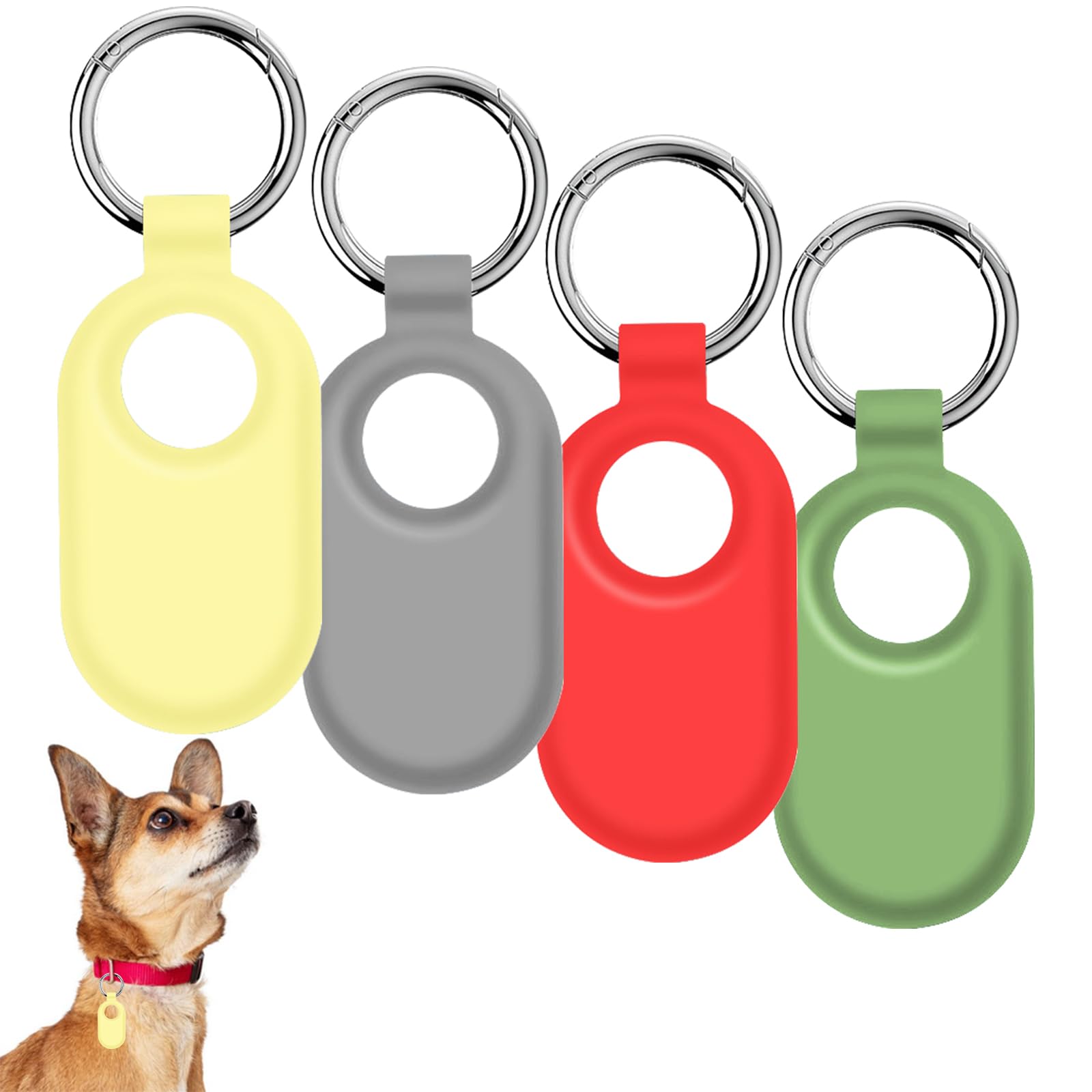SmartTag2 Case, [4 Pack] Protective Silicone Samsung Smart Tag 2 Case Dog Collar with Key Ring, Waterproof Anti-Slip GPS Tracker Galaxy Smart Tag 2 Holder Cover for Key, Luggage, Pet