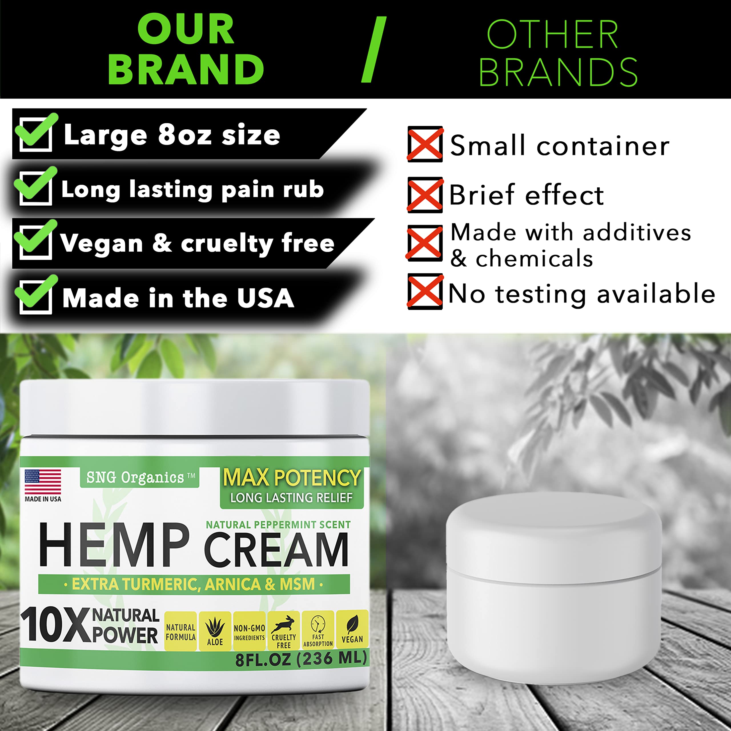 Super Natural Goods Hemp Cream (8oz) Hemp Oil & Arnica Cream - Joint Muscle Shoulder Hip Neck Knee & Back - Made in USA - Turmeric Menthol Rub