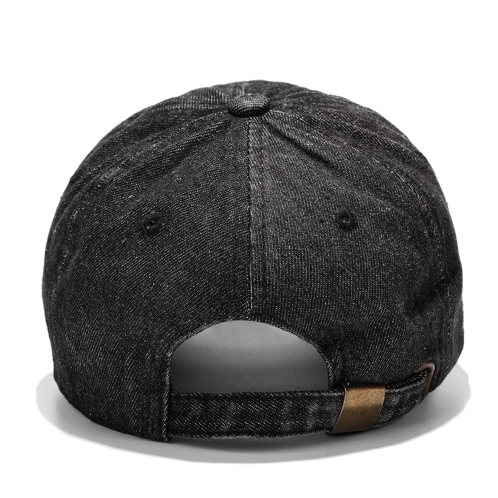 Vankerful Washed Distressed Denim Cotton Dad Hat Baseball Cap Adjustable Polo Trucker Unisex Style Hat Black