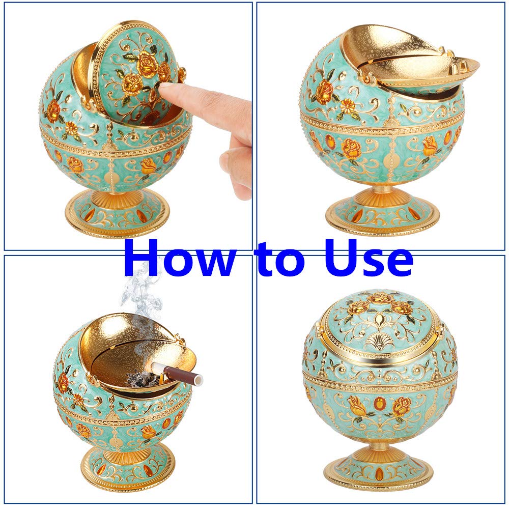 Smoking Ashtray with Lid Metal Portable Cigarette Ashtray for Outdoors and Indoors Using Classic Gift for Lady and Gentlemen(Light Jade Green)