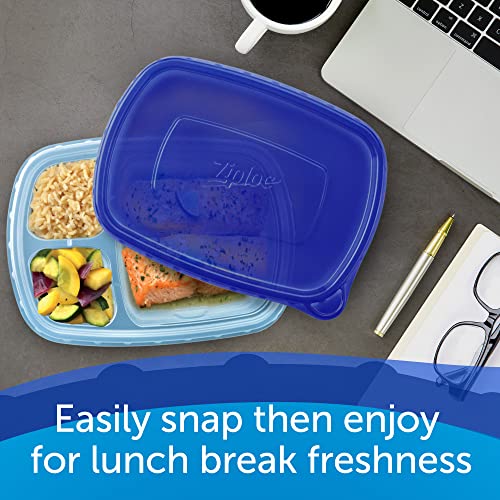 Ziploc Food Storage Meal Prep Containers Reusable for Kitchen Organization, Smart Snap Technology, Dishwasher Safe, Divided Rectangle, 2 Count (Pack of 2)