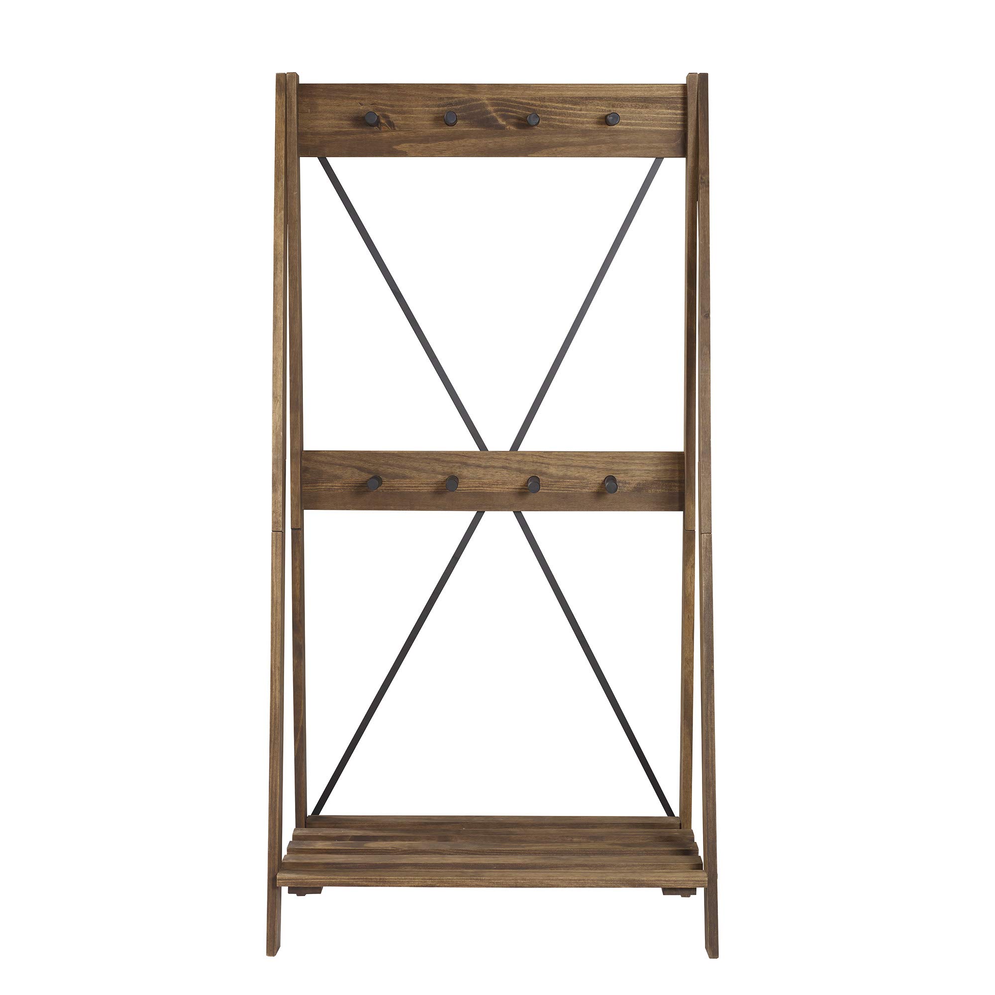 Walker Edison X Back Farmhouse Entryway Bench Hall Tree Coat Rack Shoe Storage Shelf Mudroom Hallway Organizer, 68 Inch, Grey