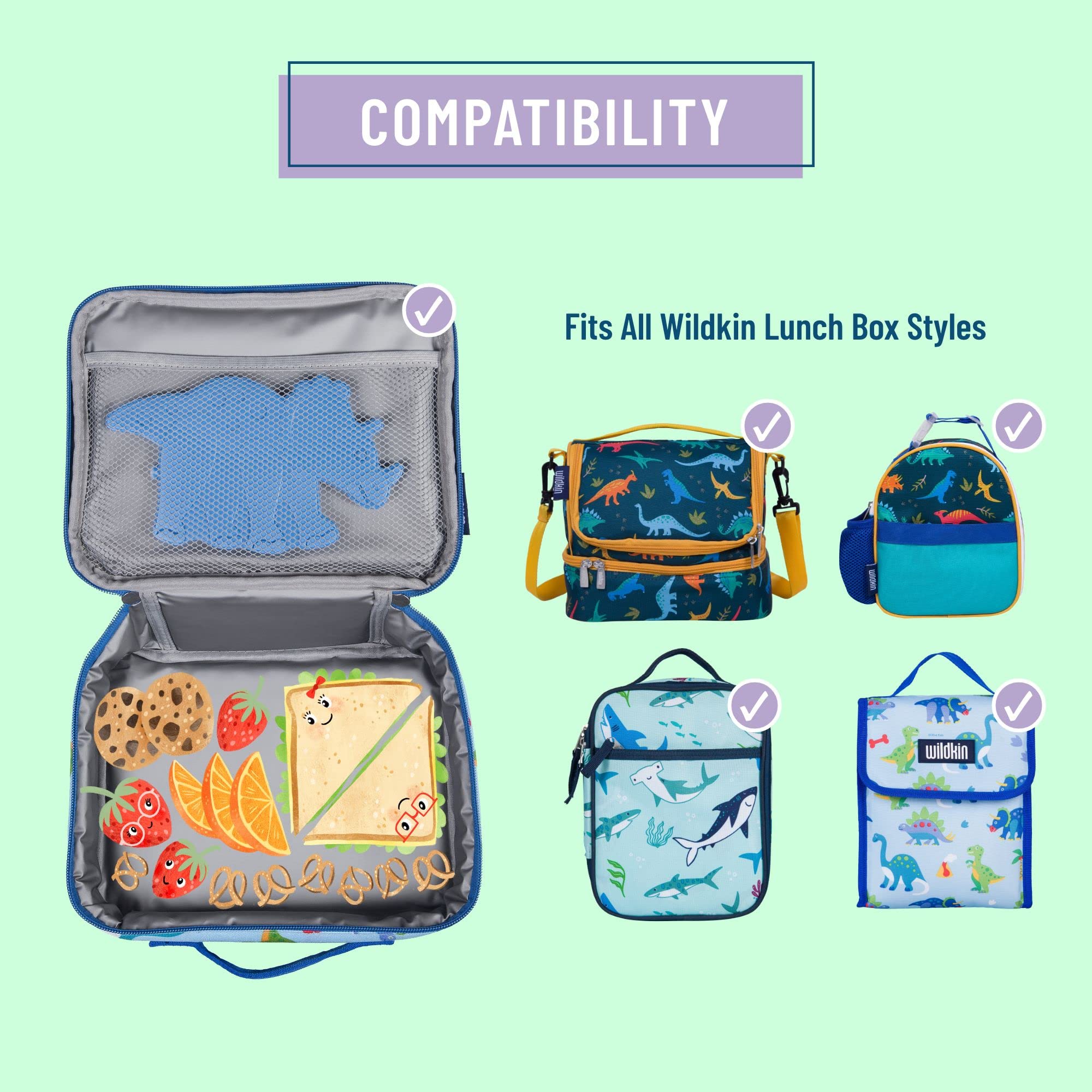 Wildkin Kids Two Compartment Lunch Bag, 17-Inch Backpack, and Ice Pack Bundle for Organized, Fresh and Fulfilling Dishes All Around (Jurassic Dinosaurs)