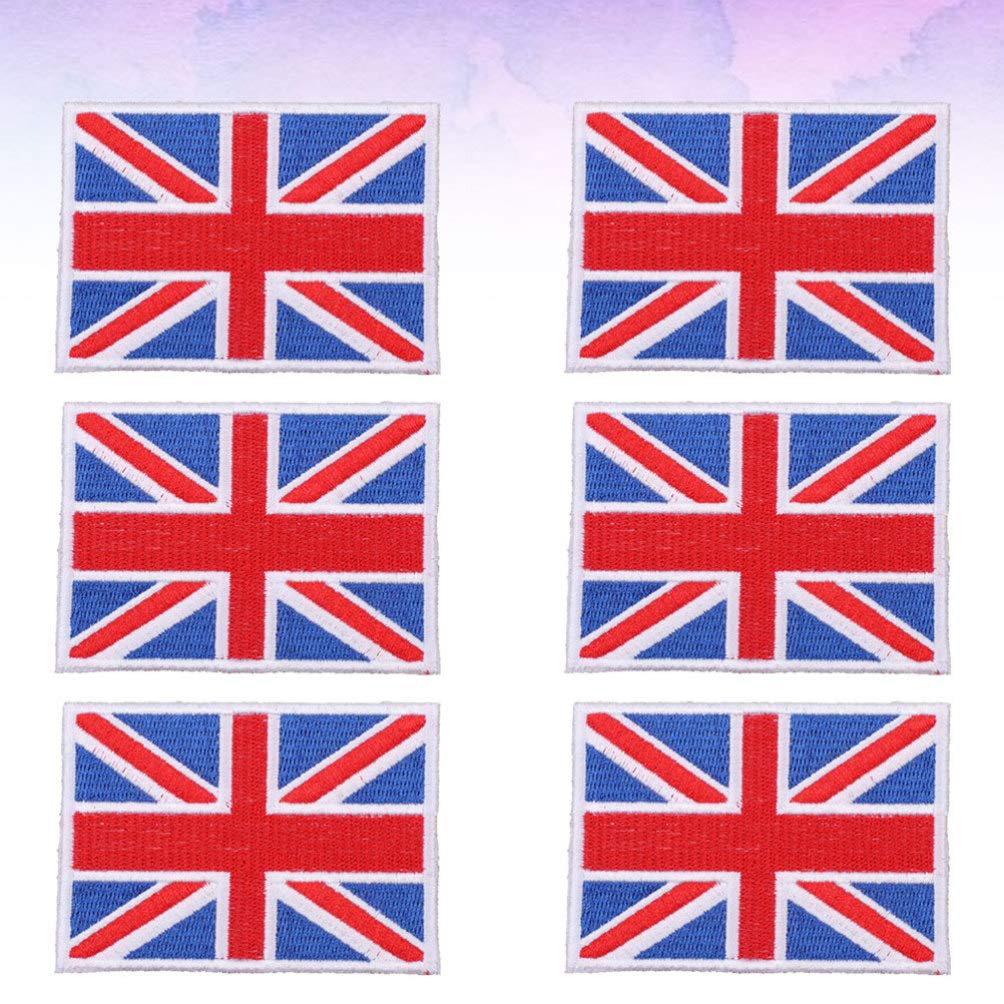 TENDYCOCO British Union Jack Embroidered Patch England Flag UK Great Britain Iron on Sew on Emblem Art Craft Patches for Clothes Jacket Costume Hat 6pcs