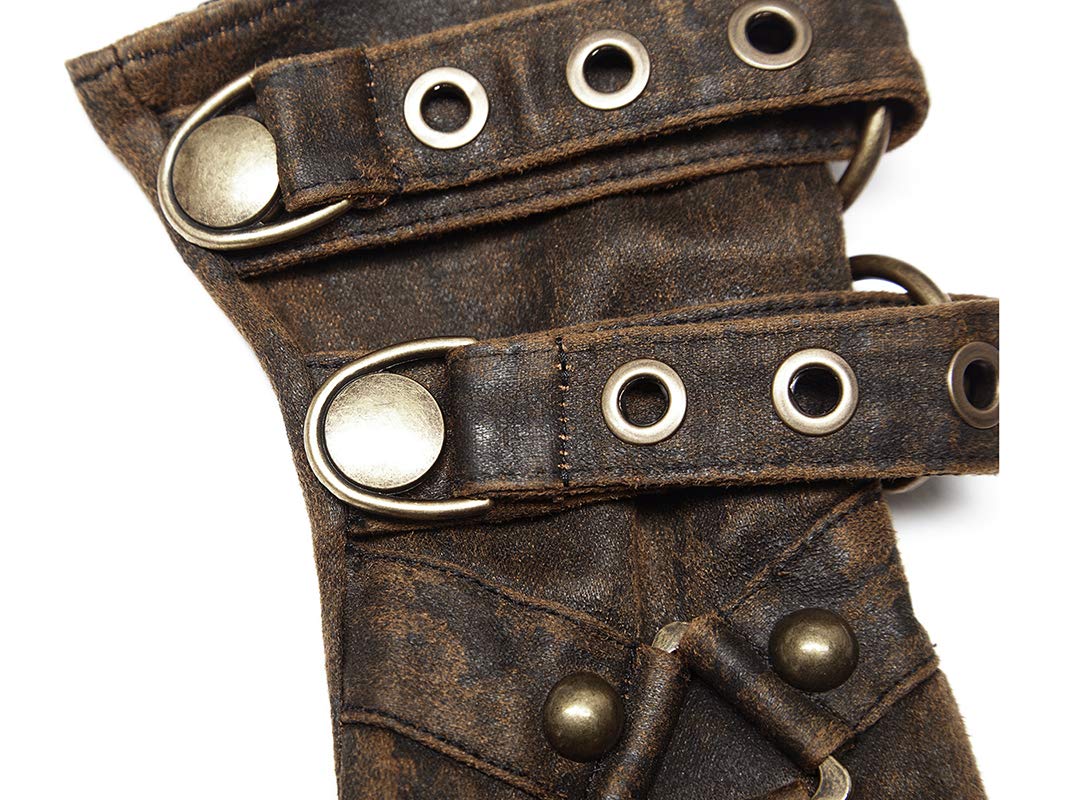 Punk Rave Coffee Grey Steampunk Gothic Leather Fingerless Gloves for Men, Gray, S-L