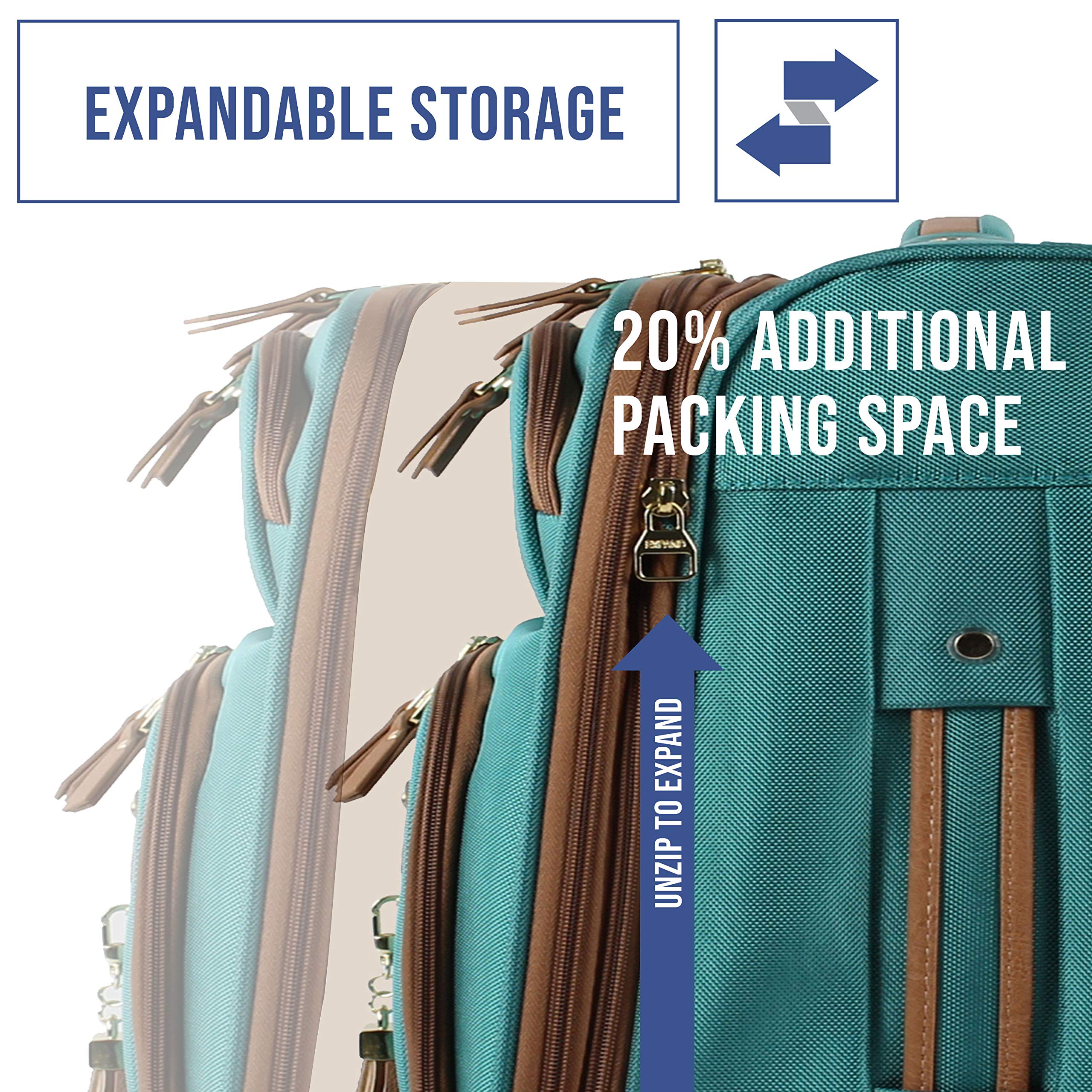Steve Madden On Luggage Collection - Lightweight Softside Expandable Suitcase for Men & Women - Durable Bag with 4-Rolling Spinner Wheels (Harlo Teal Blue)
