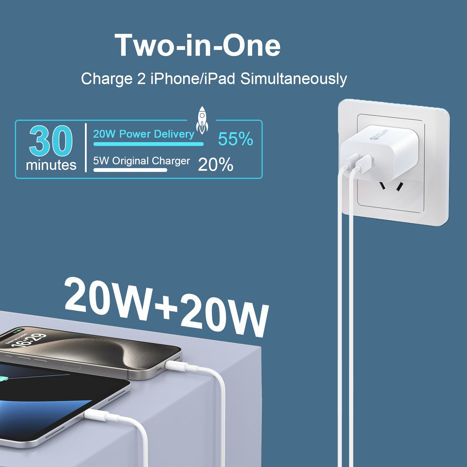 USB C Charger for iPhone 15 Pro Max Charger Fast Charging, 20W USB C Charger Block with 10FT Long USB C to C Fast Charging Cord Cable Compatible for iPhone 15 Pro Max/15 Pro/15 Plus,Samsung Galaxy