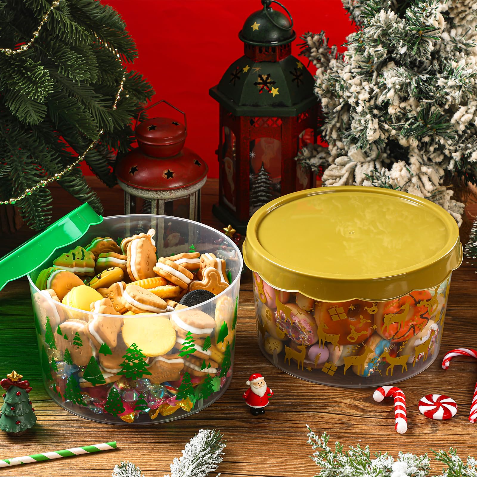 Yaomiao 6 Pcs Christmas Cookie Storage Buckets with Lids Decorative Christmas Themed Plastic Bucket Stackable Snack Container Cookie Jars Winter Candy Containers for Holiday Baked Goods Gift Giving