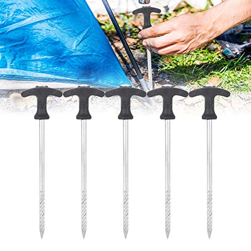 Tent Stakes,Set of 5 Heavy Duty Stainless Steel Tent Peg Ground Nails Screw Nail Stakes for Frozen Soil Ice Surface