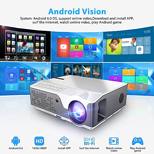 WENLII Full 1080P Projector LED Native 1920 x 1080P 3D Home Theater Smart Phone Beamer ( Size : Android Version )