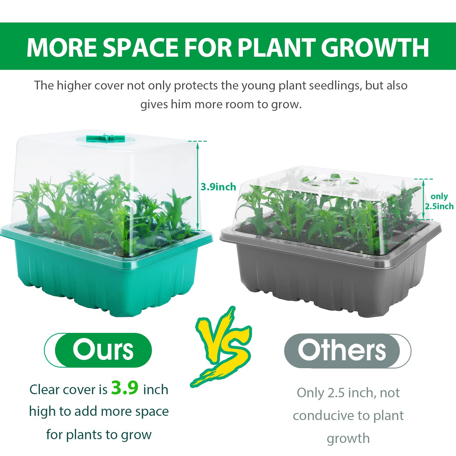 Seed Starter Tray with Grow Light, 5pcs Seed Starter Kit with Grow Light, Seeding Starter Trays with Humidity Domes, Plant Starter Trays Covers Height 3.9", Indoor Gardening Plant Germination Trays