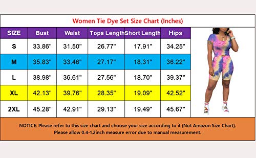 XIEERDUO Women Two Piece Tie Dye Outfits Sexy Workout Shorts Tracksuit Sets XL