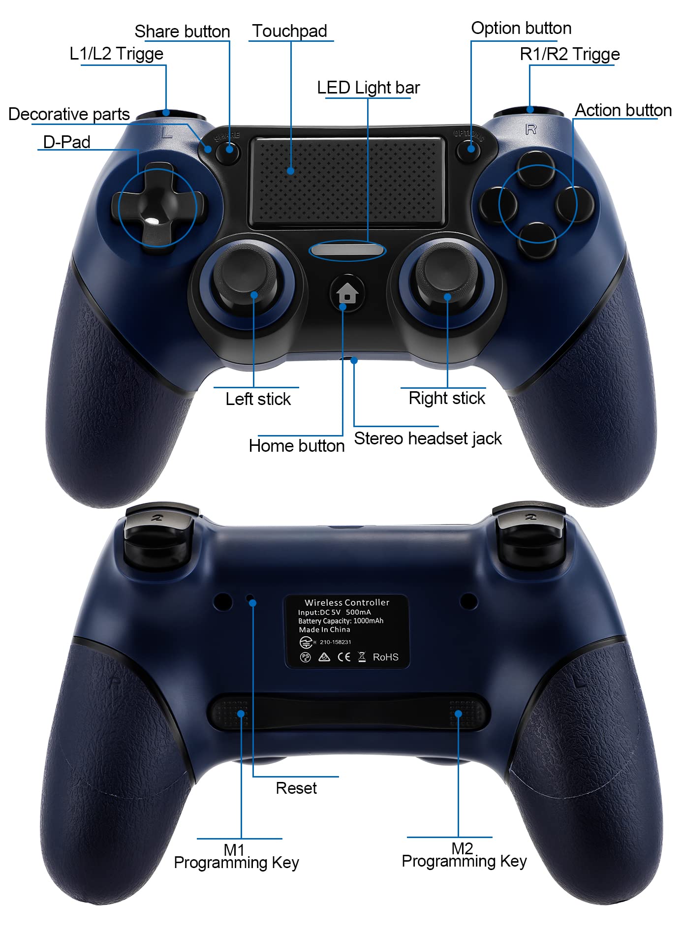 Siomeoar Ps4 Controller Compatible with Ps4 Console Ps4 Pro Ps4 Games PC with Advanced Progammable,Dual Vibration,6-axis Motion Sensor,Turbo Function
