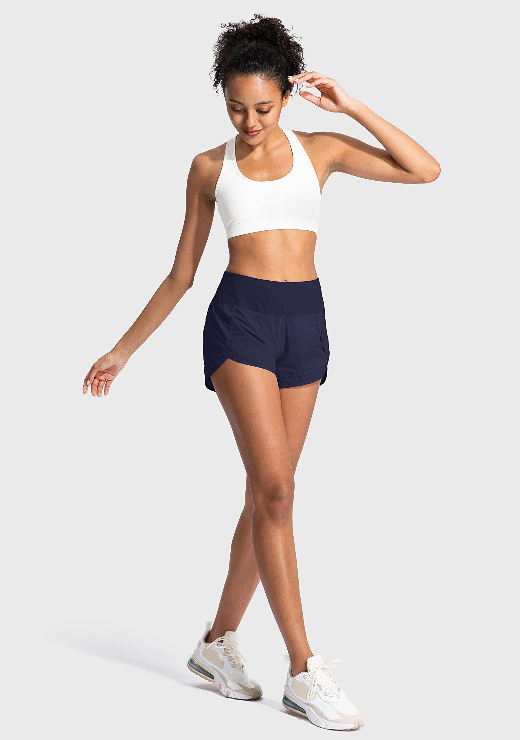 Women's Running Shorts High Waisted Quick-Dry 3 Inch Gym Workout Athletic Shorts for Women with Zipper Pocket(Navy Blue, XL)