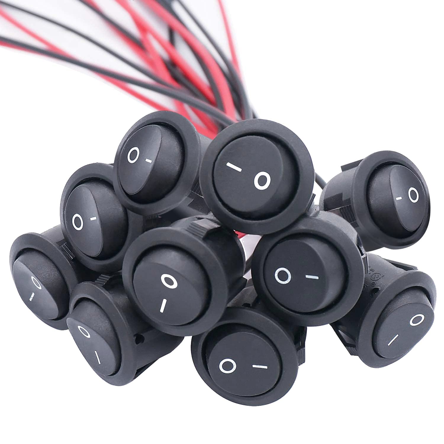 TWTADE 10Pcs Rocker Switch ON/Off SPST 2Pin Latching Toggle Switch Snap Round with Pre-Wired 6A/250V 10A/125V AC for Boat,Car etc.KCD1-X-Y