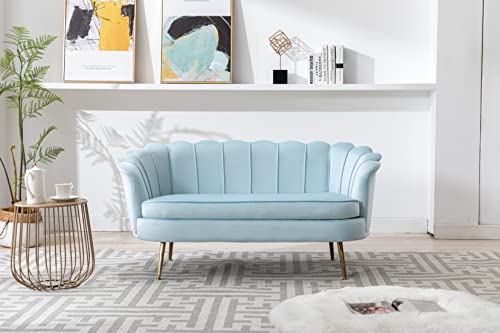 QHITTY Velvet Loveseat, 58'' Velvet Sofa Accent Couch Settee Upholstered Chair, 2 Seater Small Loveseat for Small Spaces, Living Room (Light Blue)