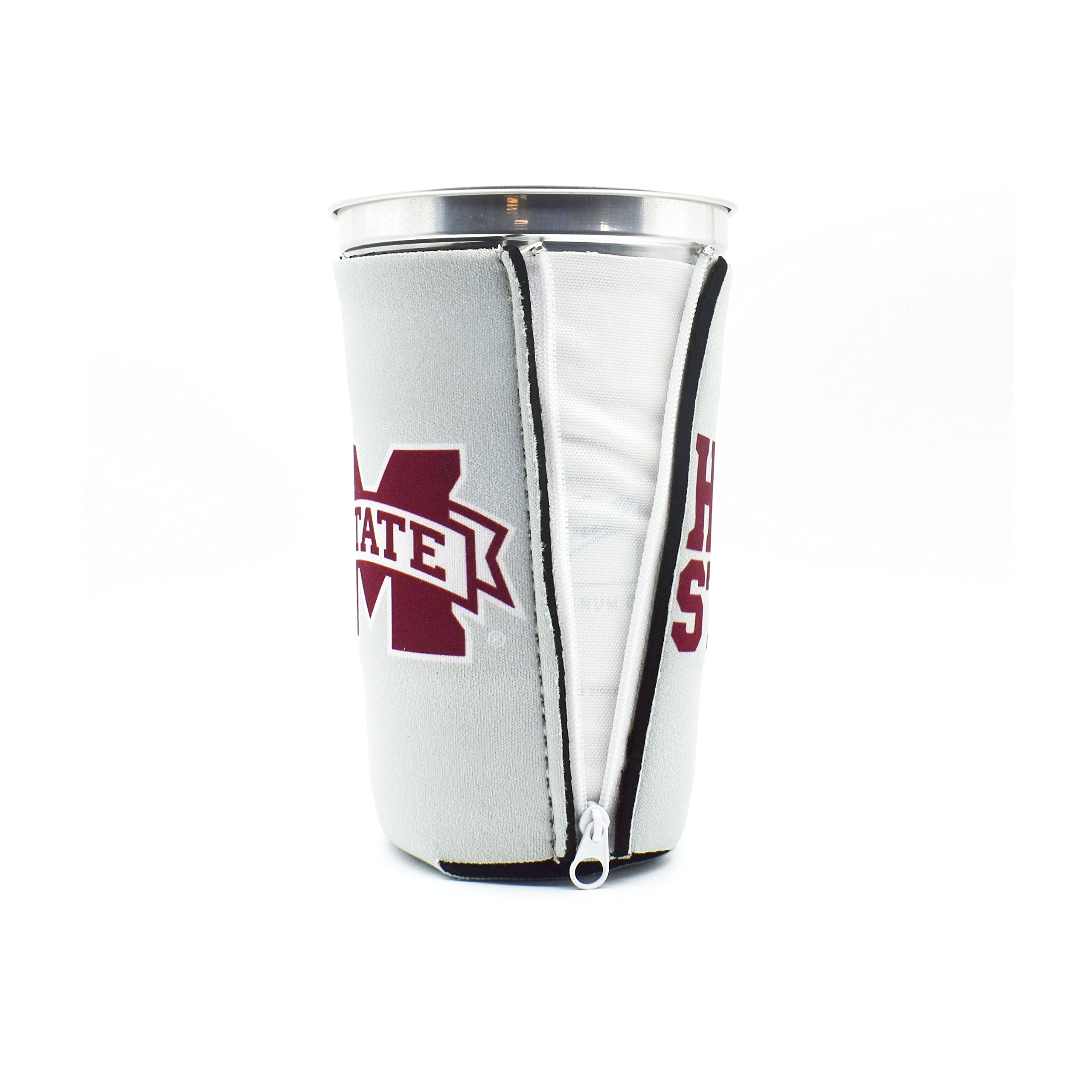 ZipSip NONMAGNET- MSU Adjustable All-In-One Coozie with Zippers for Cans, Bottles, Slim Cans, Pint Glasses, Party Cups β Can Cooler - Insolated Neoprene Sleeve - MSU Bulldogs Light Gray, Large