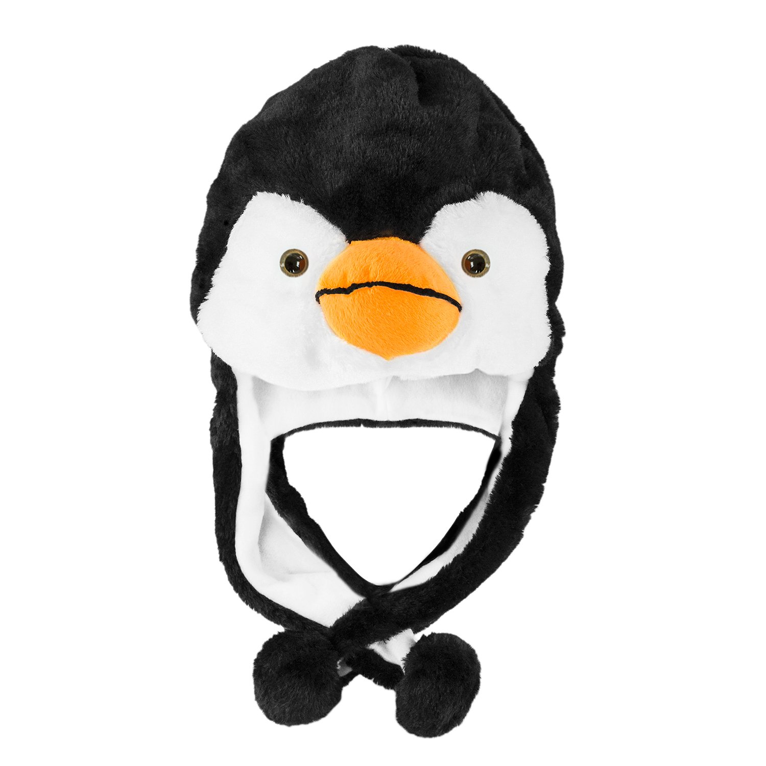 Super Z Outlet Penguin Plush Animal Winter Ski Hat Beanie Aviator Style Winter (Short) Black/White