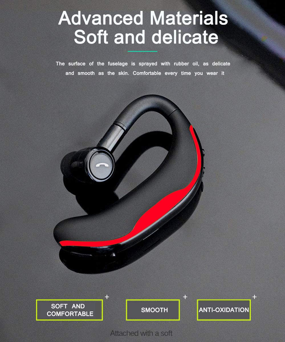 SLuB True Wireless Bluetooth Single Earbud with Microphone 17-18 Hours Playtime Noise Cancelling Waterproof Ear-Hook Sport Headset for Cell Phone(Red)