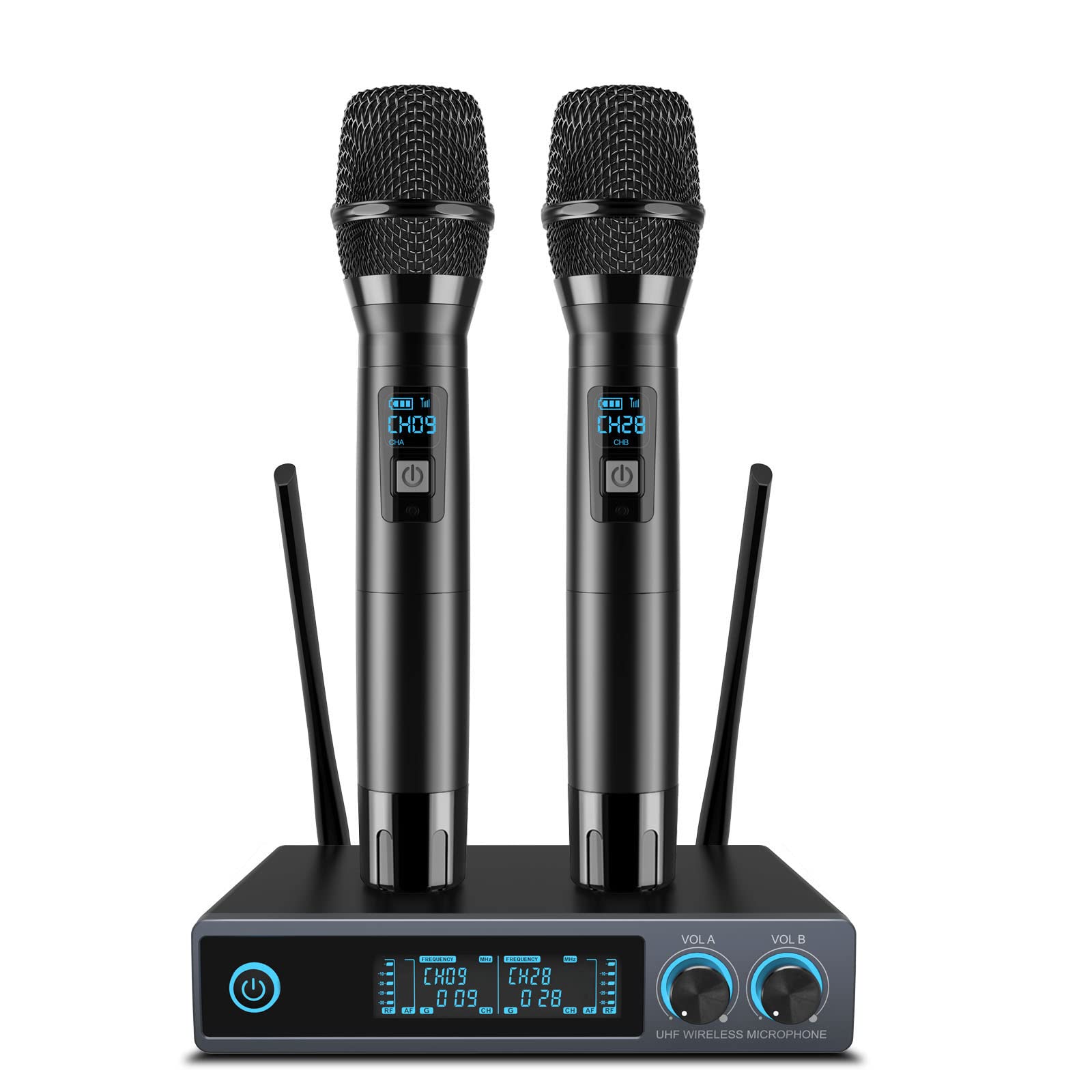 VeGue Wireless Microphone System, Metal Professional UHF Dual Channel Handheld Cordless Dynamic Mic Set for Home Karaoke,Church, DJ, Wedding, Meeting, Events, 200ft(VW-022)