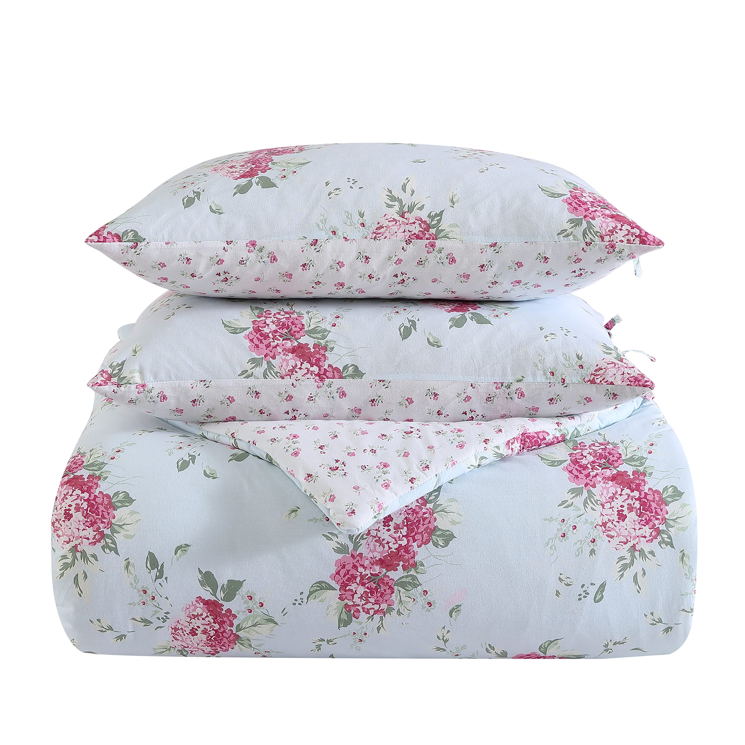 Shabby Chic® - King Comforter Set, Reversible Cotton Bedding with Matching Shams, Elegant Floral Home Decor for All Seasons (Chloe Blue, King)
