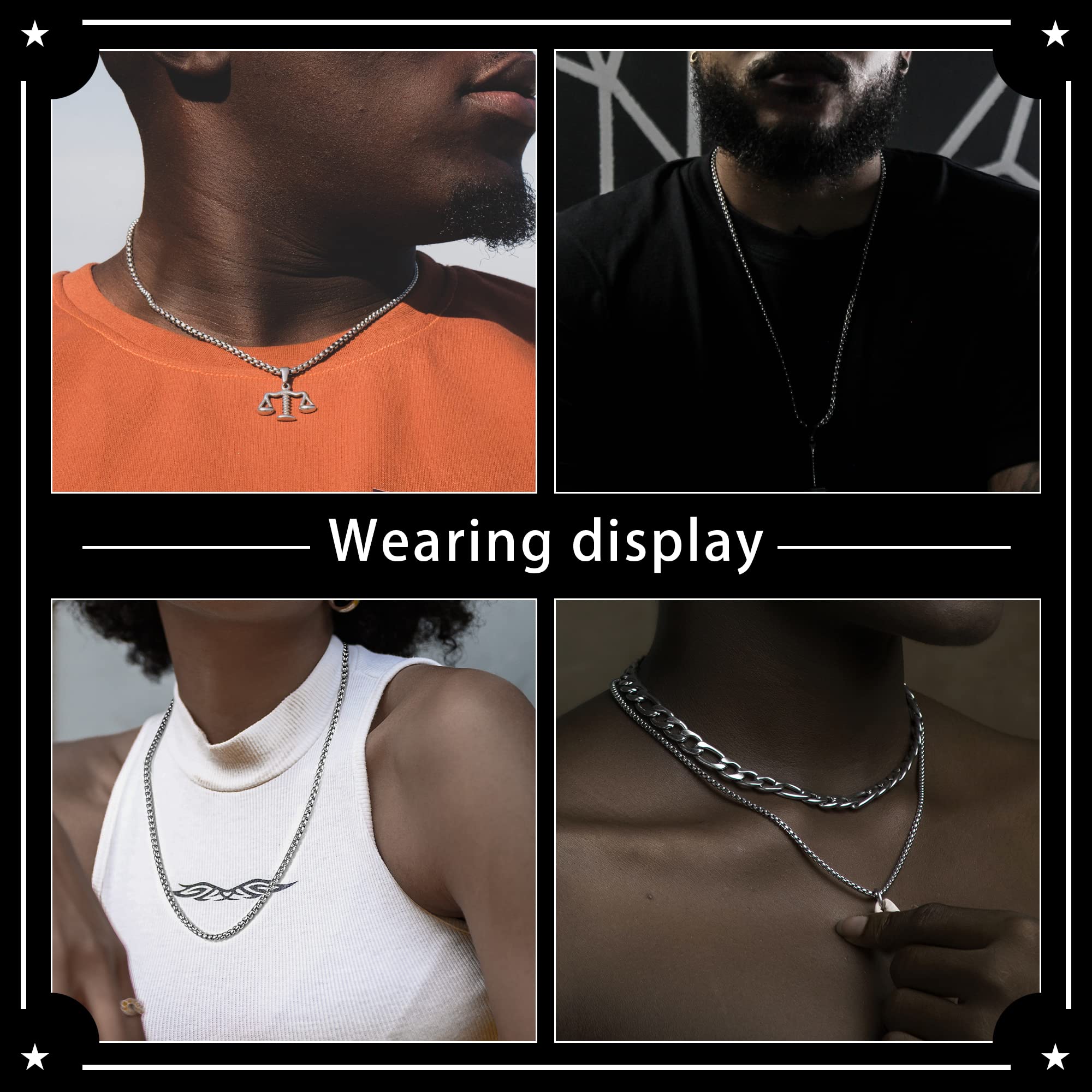 Square Rolo Chain Necklace 2mm 20inch Stainless Steel Box Chain Jewelry for Men & Women