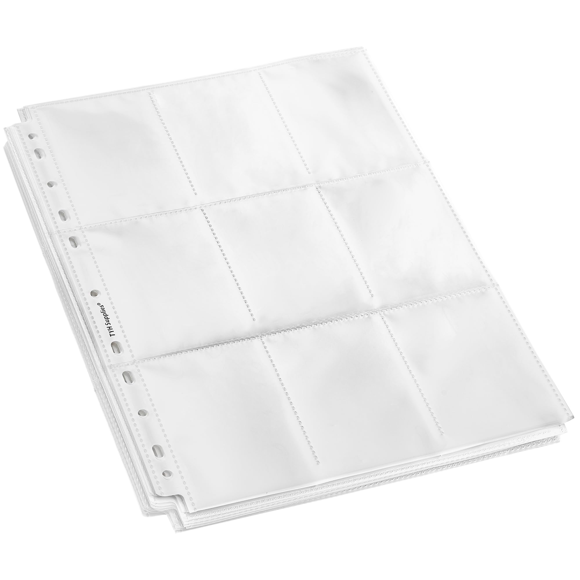 TYH Supplies Heavywieght Trading Card Sleeves for 3 Ring Binder | Double Sided Ultra Clear 11 Hole | 9 Pocket Page Gaming Card Protector Sleeves (25 Pack - 450 Pockets)