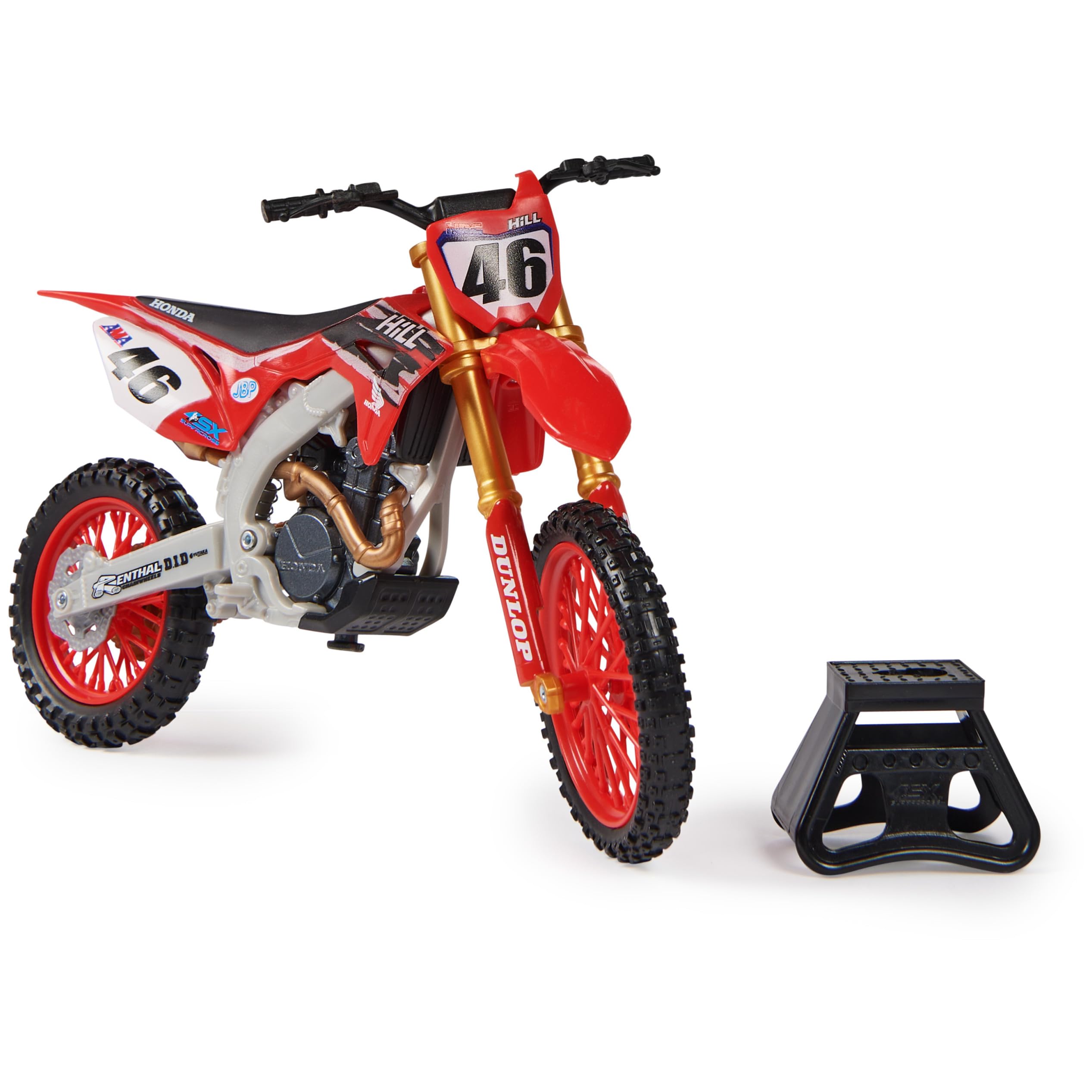 Supercross, Authentic Justin Hill 1:10 Scale Collector Die-Cast Toy Motorcycle Replica with Race Stand, for Collectors and Kids Age 5 and Up