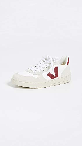 Veja Women's V-10 Lace Up Sneakers, White/Marsala, 5 Medium US