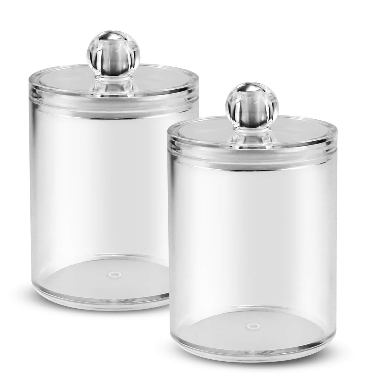 Twdrer Premium Small 2 Pack Quality Clear Plastic Qtip Dispenser Jars with Lids,Cotton Swab Cotton Ball Cotton Rounds Swab Holder Canister for Bathroom Accessories