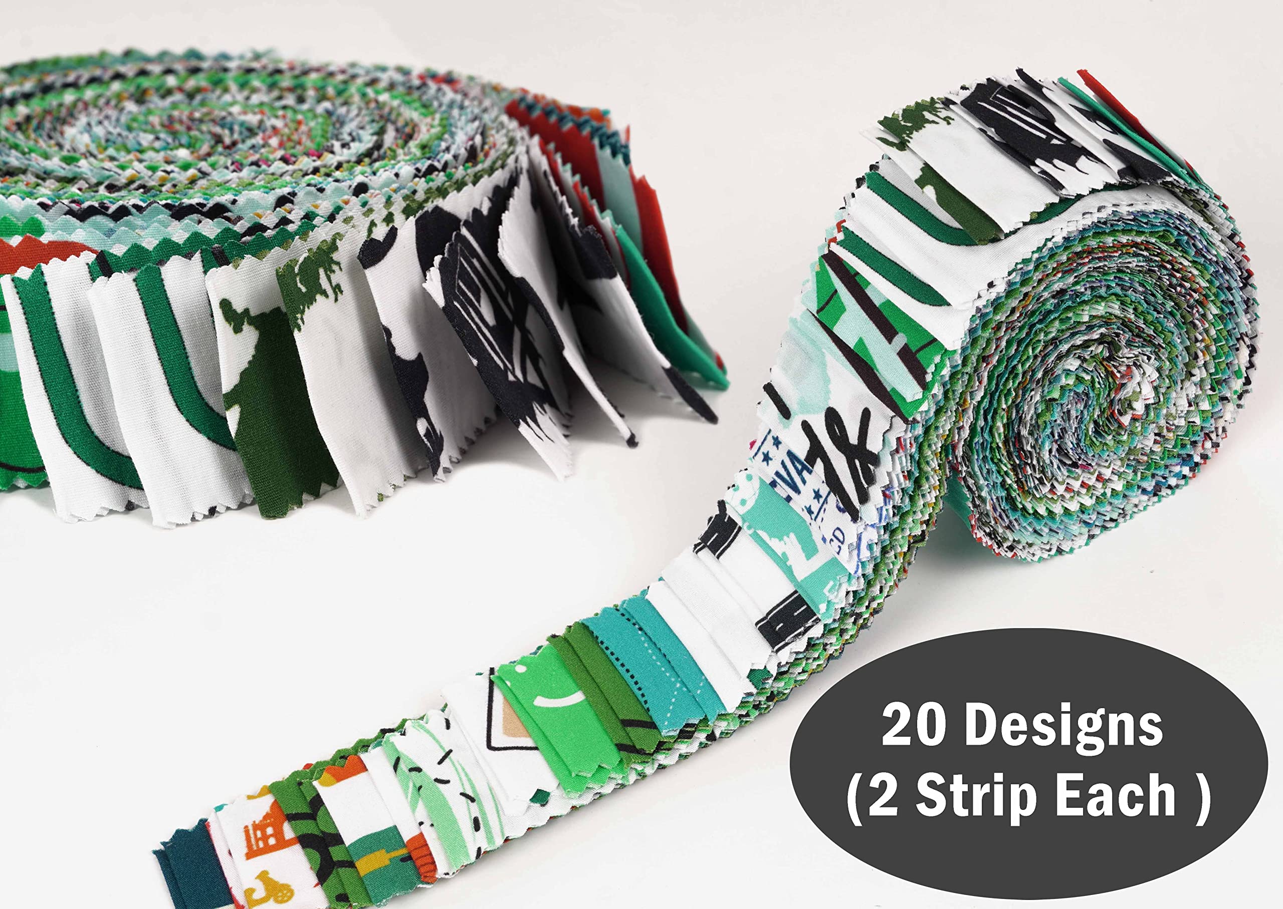 Soimoi 40Pcs Travel Print Precut Fabrics Strips Roll Up 1.5x42inches Cotton Jelly Rolls for Quilting - Multicolor