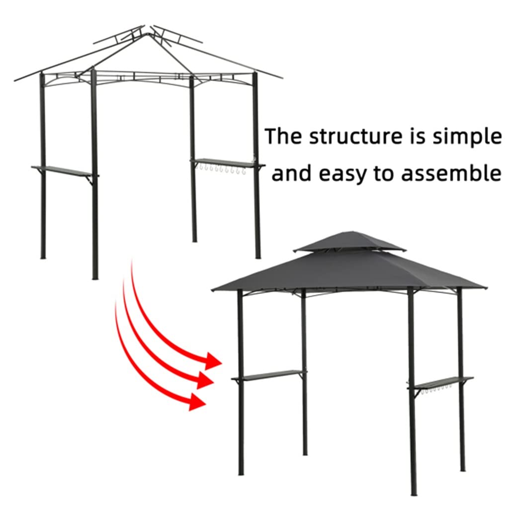 UXZDX 8x5Ft Outdoor Grill Gazebo Light Shelter Tent Double Tier Soft Top Canopy Steel Frame with Led Hook Counters