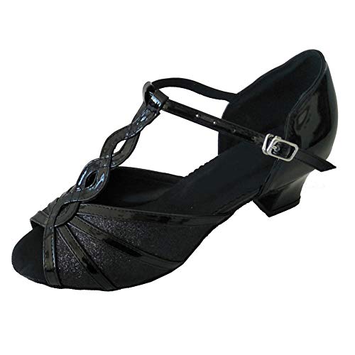 Womens Latin Salsa Dance Shoes Open Toe Ballroom Party Soft Sole Professional Indoor Socials Dancing Sandals (Black 5cm Thick Heel, Numeric_11)