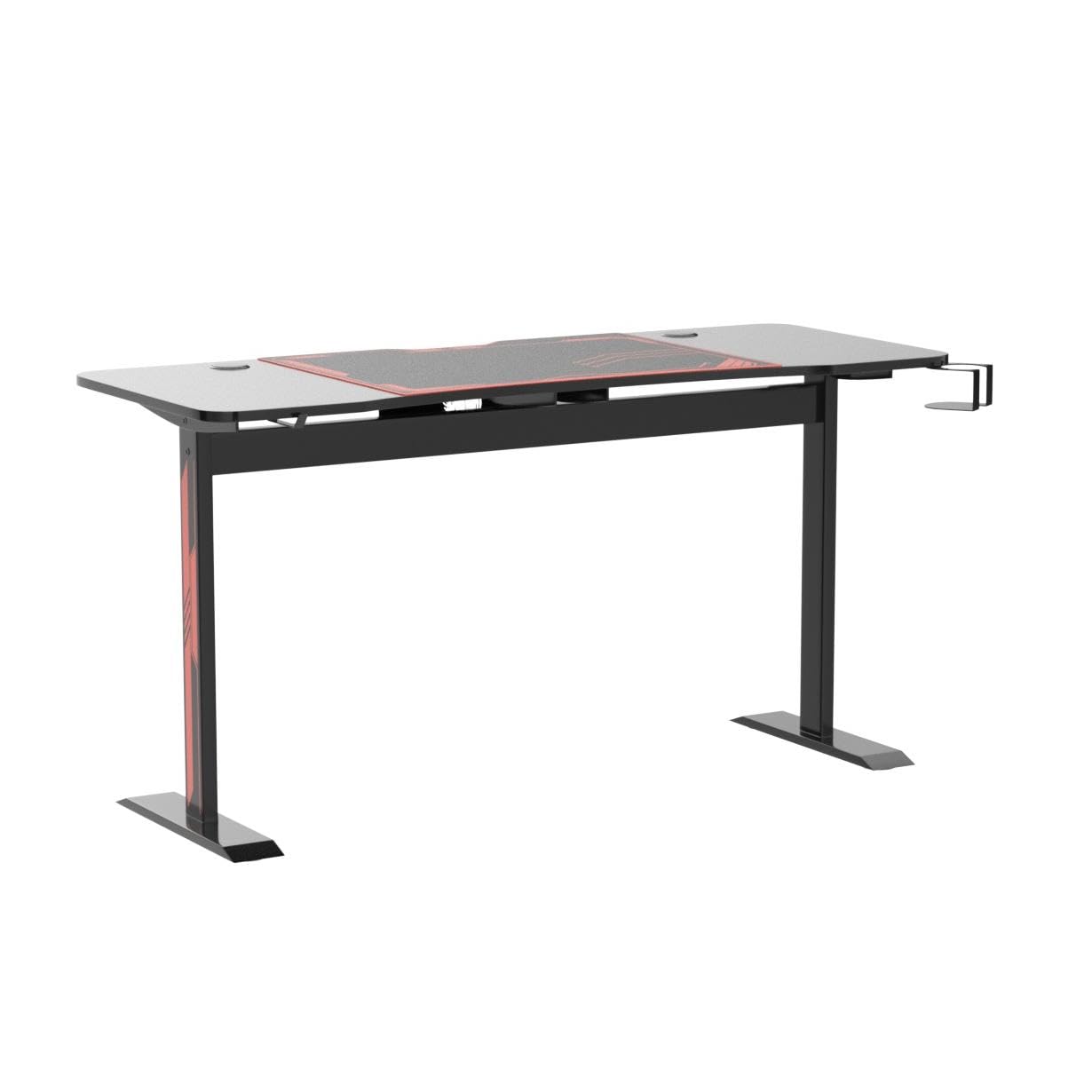 Sleepmax 55 Inch Gaming Desk, Heavy-duty Gaming Computer Table with Carbon Fiber Surface & Large Mouse Pad, Black PC Desk Gamer Setup with Cup Holder, Headphone Hook & Adapter Organizer