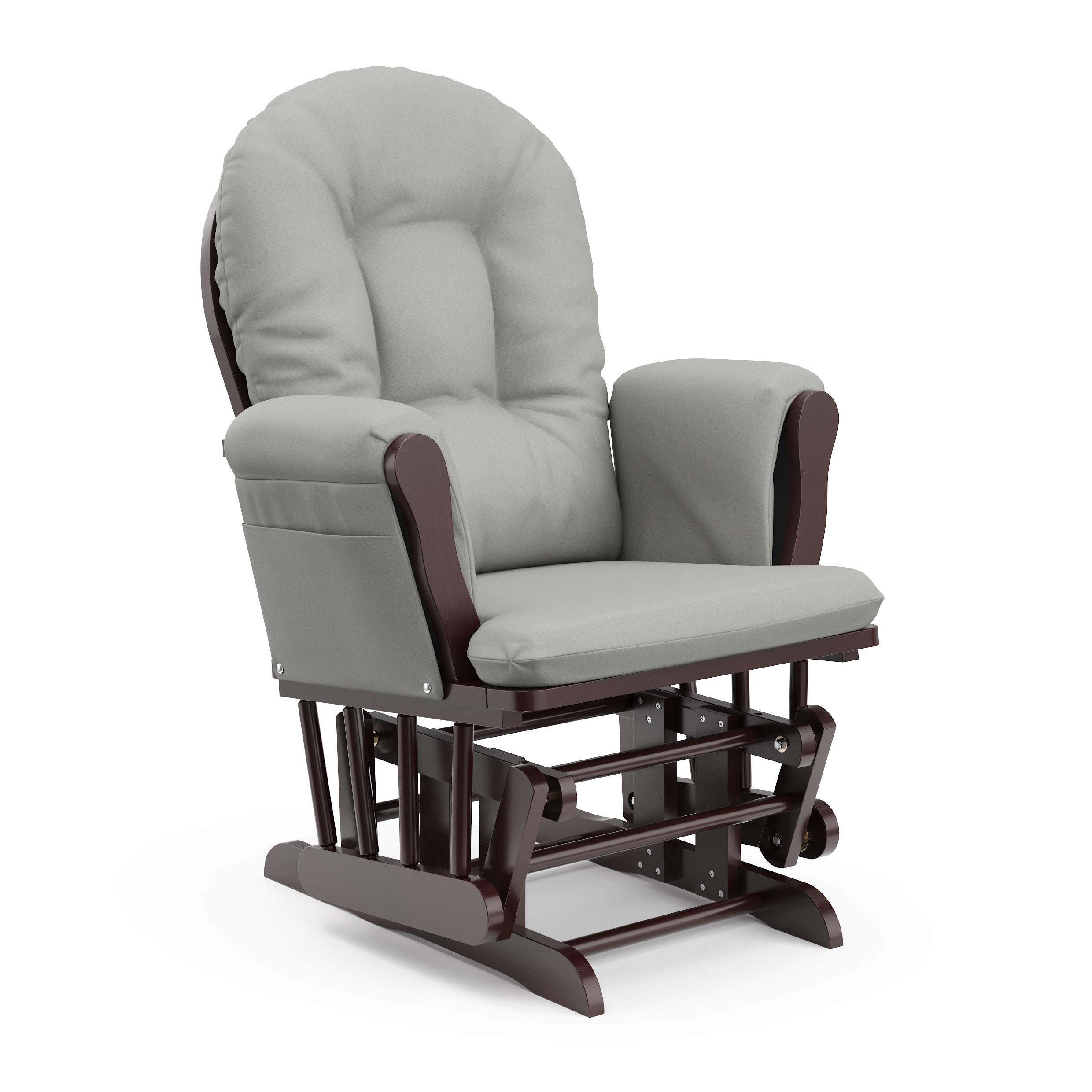 Storkcraft Premium Hoop Glider and Ottoman (Espresso with Light Gray) โ Padded Cushions with Storage Pocket, Smooth Rocking Motion, Easy to Assemble, Solid Hardwood Base