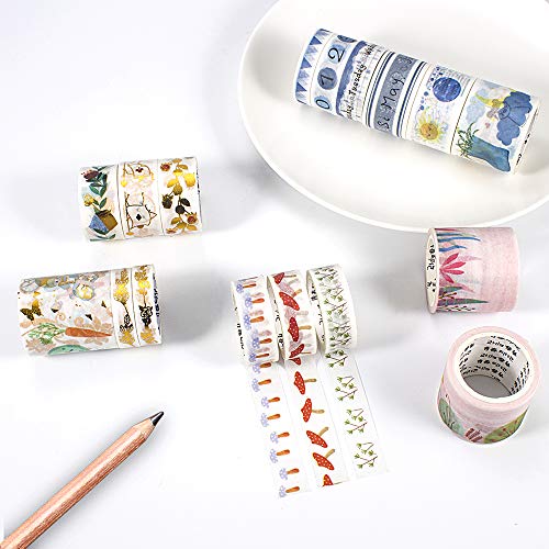 Washi Tape Set,Decorative Washi Masking Tape Set for DIY Craft, Gift Wrapping, Bullet Journal, Planner, Scrapbooking 17 Rolls*16.5ft(Washi Tape -Style 1)