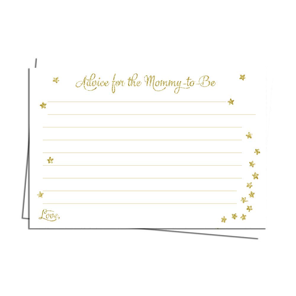 Twinkle Little Star Baby Shower Advice Cards for Mommy to Be White Glitter Gold Gender Neutral Boy or Girl Activity Sparkles Over The Moon Printed (24 Count)
