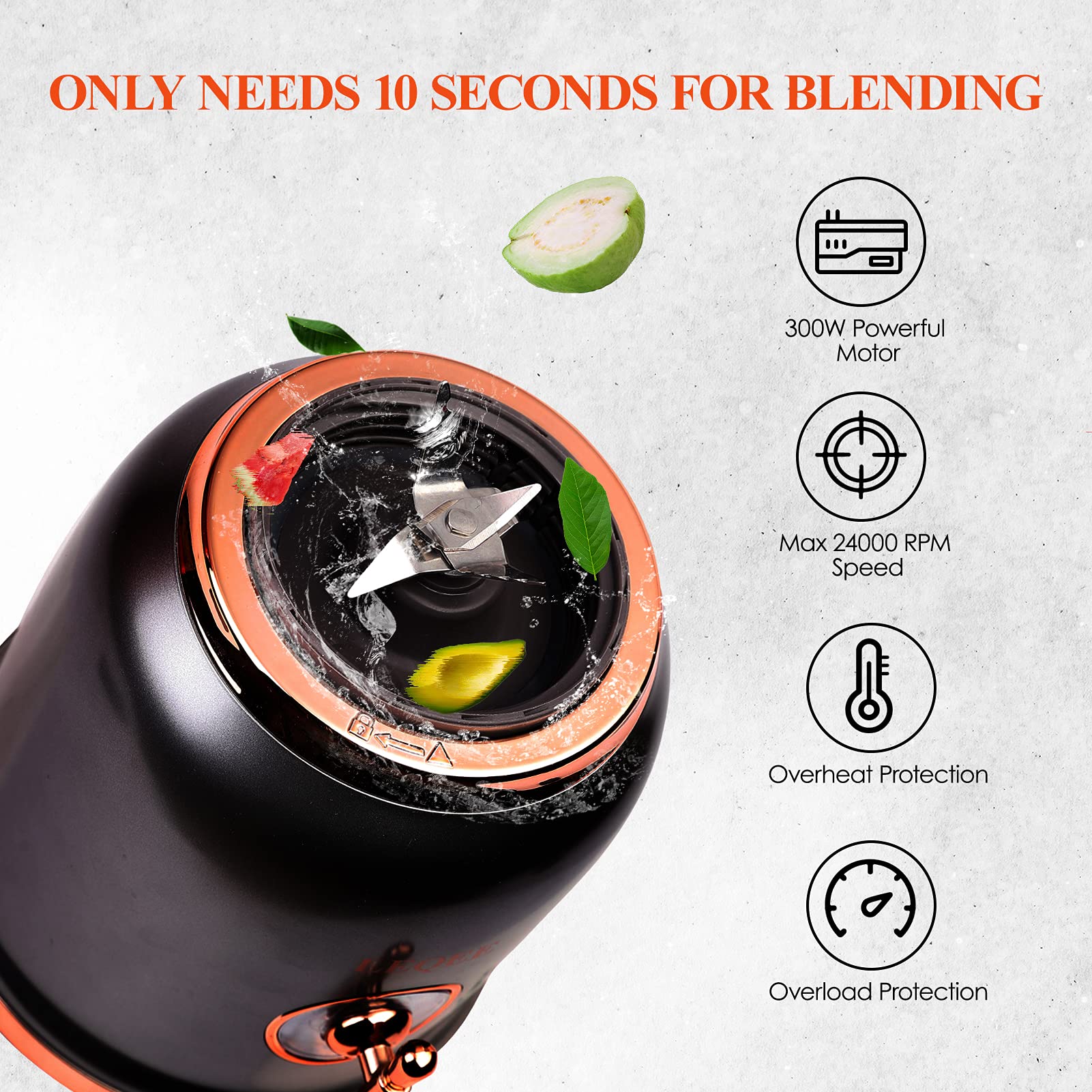 Smoothie Blender with 6 Sharp Blades, Personal Mini Blender for Shakes and Smoothies with 3 Adjustable Speeds, Blender for Kitchen with Grinding, BPA-free 3 Travel Cup & 27oz Mason Cup, Blue Pro