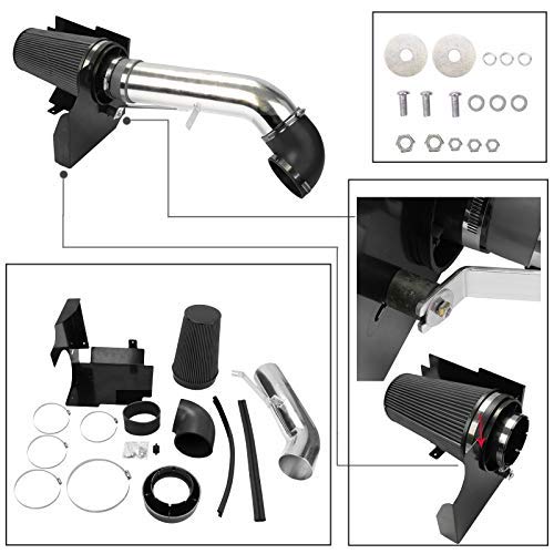 SUPERFASTRACING 4" Cold Air Intake System + Heat Shield Replacement for 1999-2006 GMC/Chevy V8 4.8L/5.3L/6.0L Silverado 1500/2500/3500 (Black)
