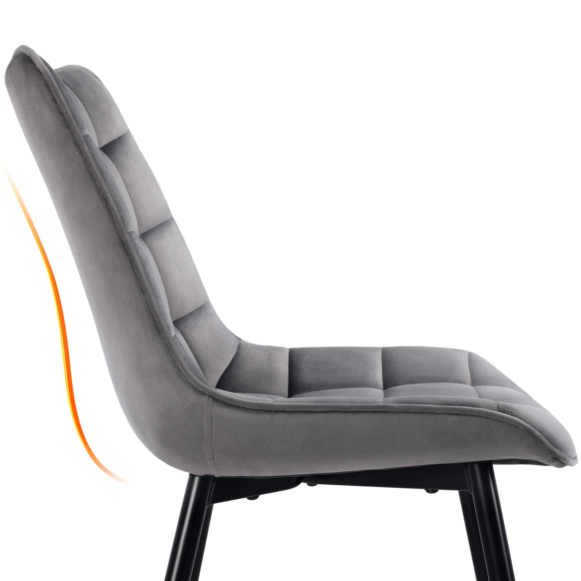 Yaheetech Set of 4 Dining Chairs Velvet Reception Chairs Tufted Accent Chairs with Soft Padded and Metal Legs for Kitchen/Living Room/Lounge/Reception, Gray