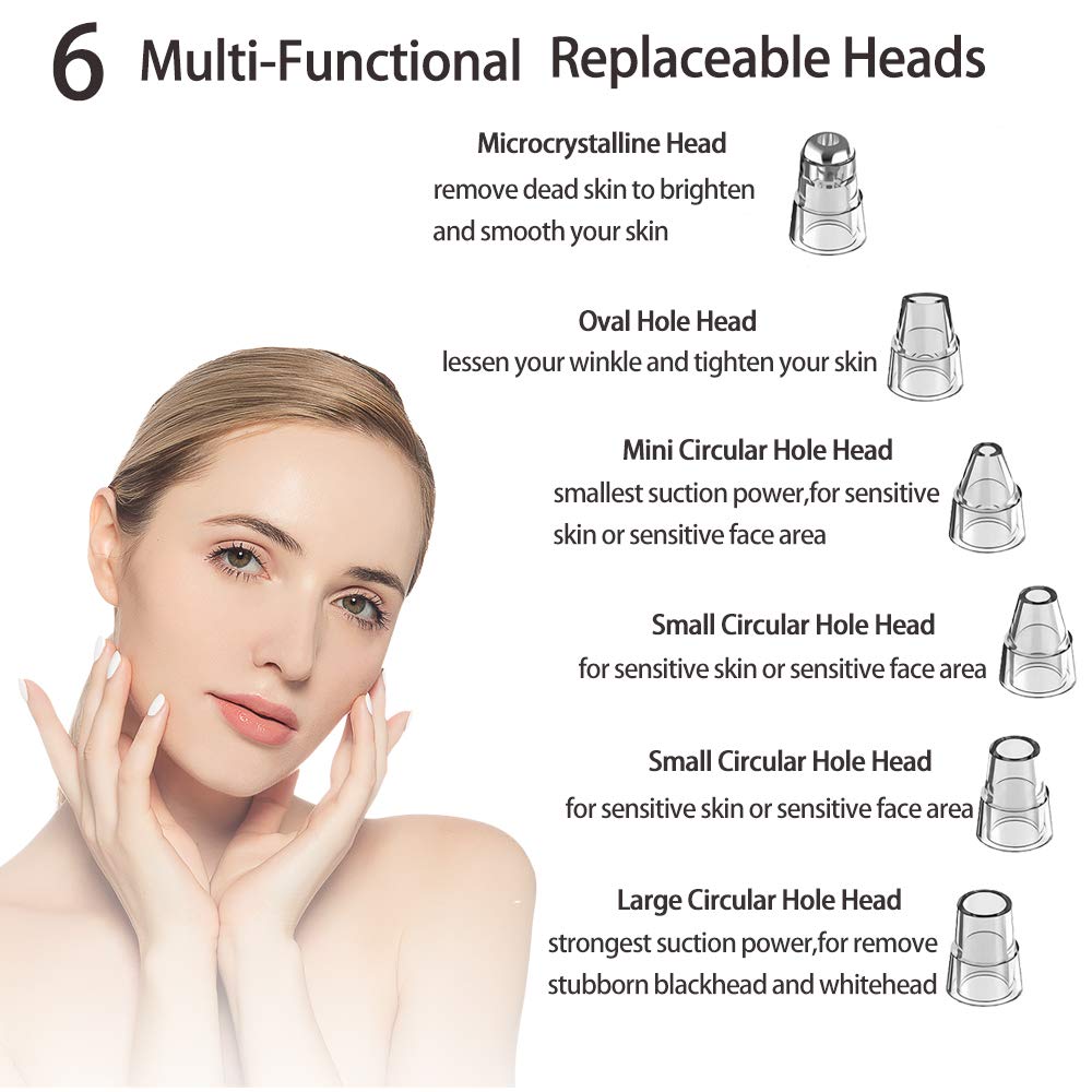Woful Blackhead Remover Vacuum,Black Head Pore Vacuum with 6 Probes, Microdermabrasion Blackhead Extractor Tool (Blackhead Remover)