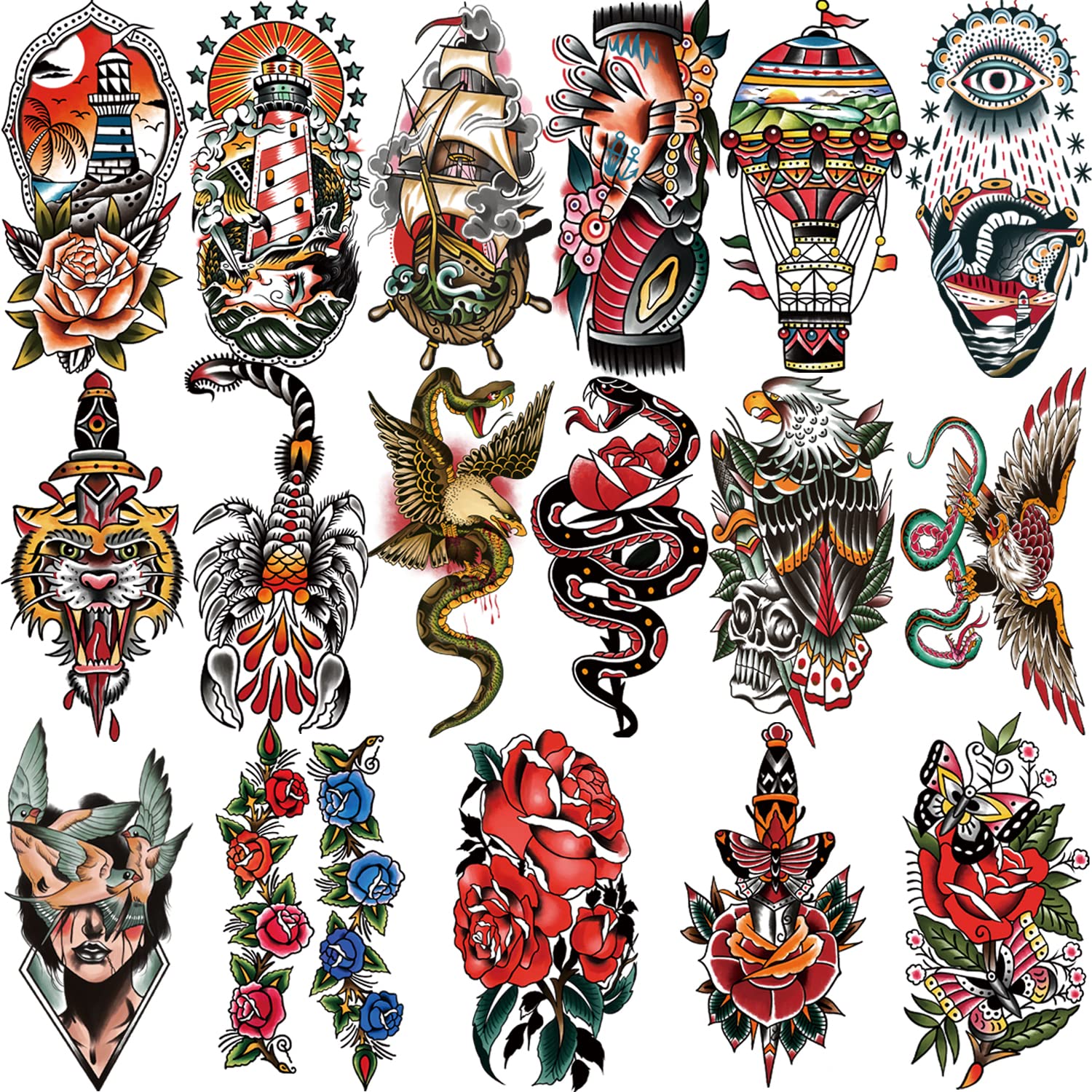Yazhiji 77sheets Waterproof Temporary Tattoo for Men or Women 17sheets Larger Half Arm Wolf Peony Butterfly Snake Fake Tattoos for Boy or Girl And 60 sheets Tiny Flower Tattoo Sticker for Kids