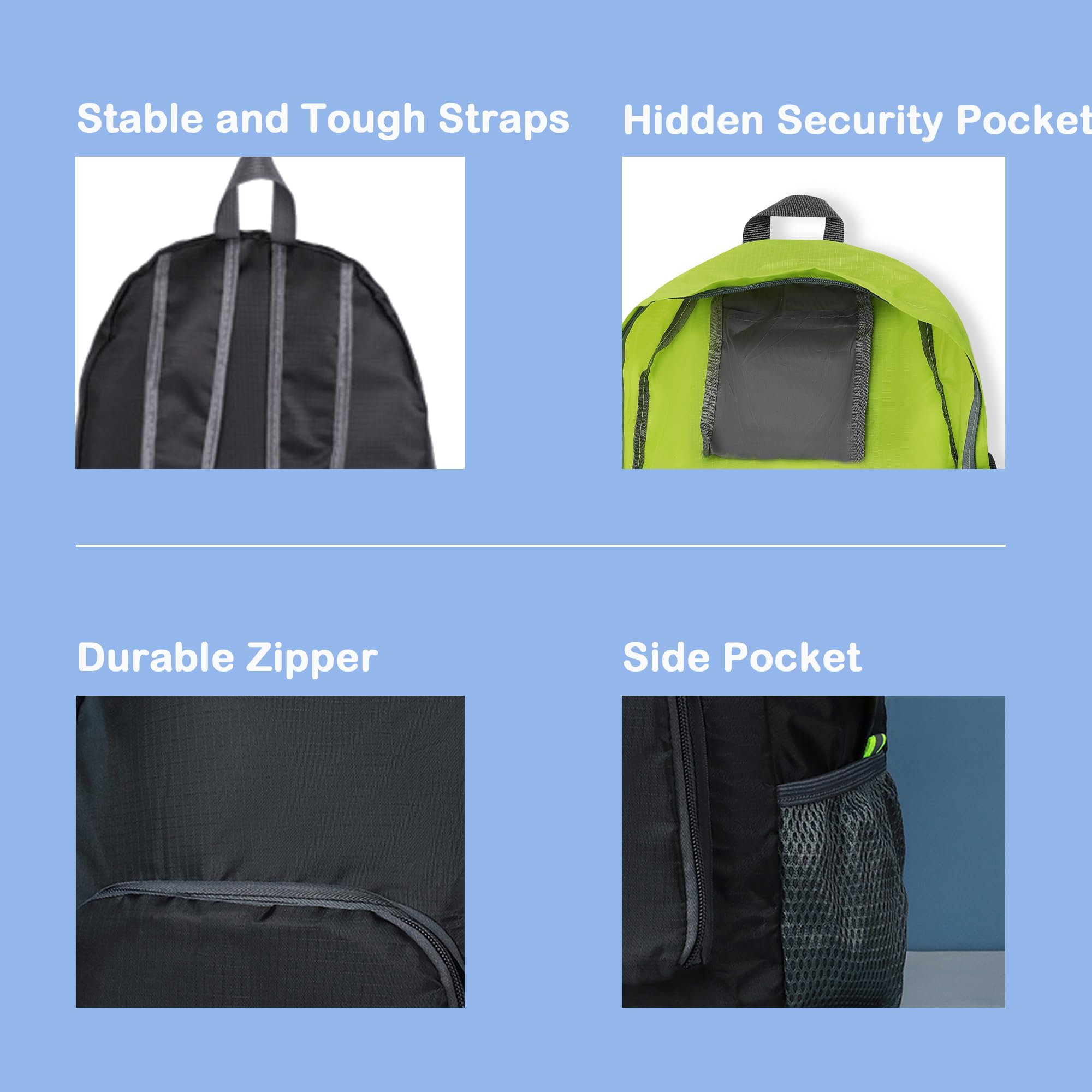 ToutSimple 20L Hiking Daypack, Lightweight Backpack for Travel Camping Outdoor, Foldable Backpack For Men Women(BLACK)