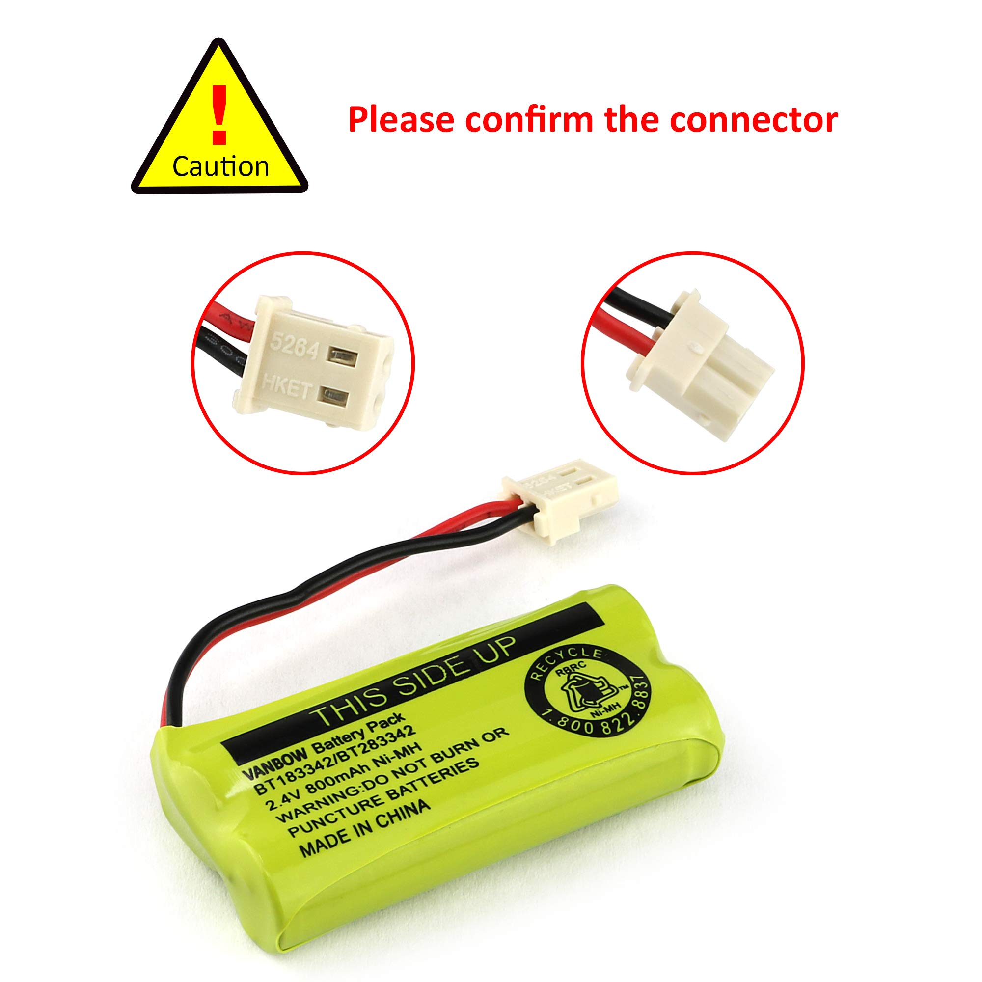 VANBOW BT183342/BT283342 2.4V 800mAh Ni-MH Battery Pack, Compatible with AT&T VTech Cordless Phone Batteries BT166342/BT266342 BT162342/BT262342 CS6709 CS6609 CS6509 CS6409 EL52100 EL50003 (Pack 2)
