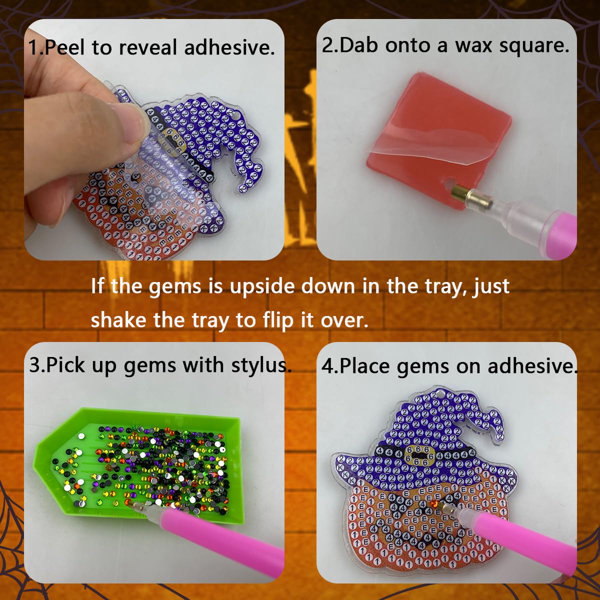 QINGQIU Halloween 5D Diamond Painting Arts and Crafts Kit for Kids to Make Halloween GEM Keychains