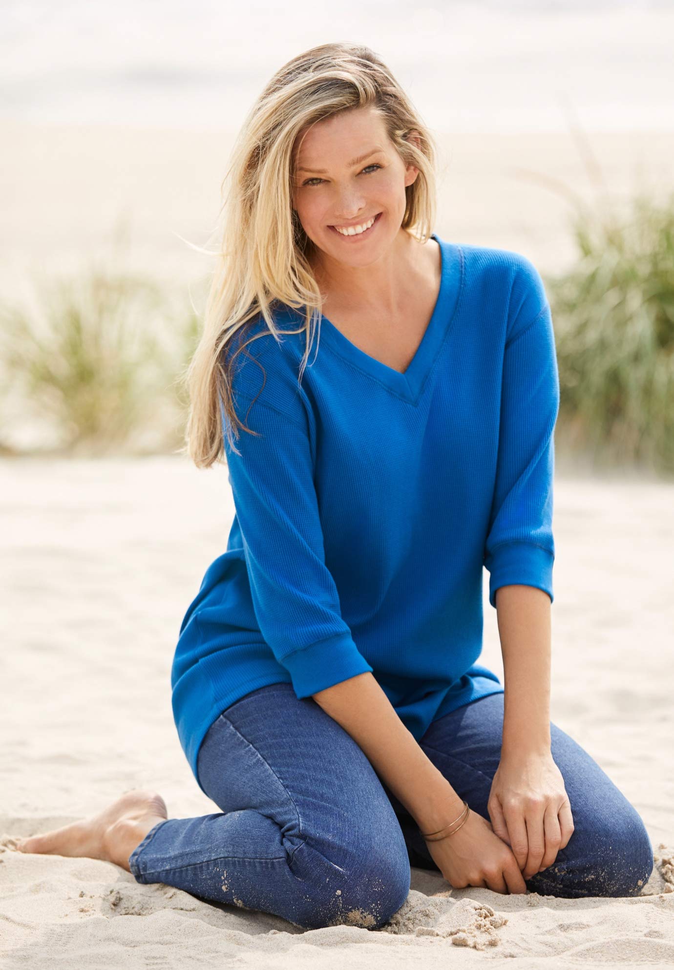 Woman Within Women's Plus Size Three-Quarter Sleeve Thermal Sweatshirt - 22/24, Raspberry Sorbet